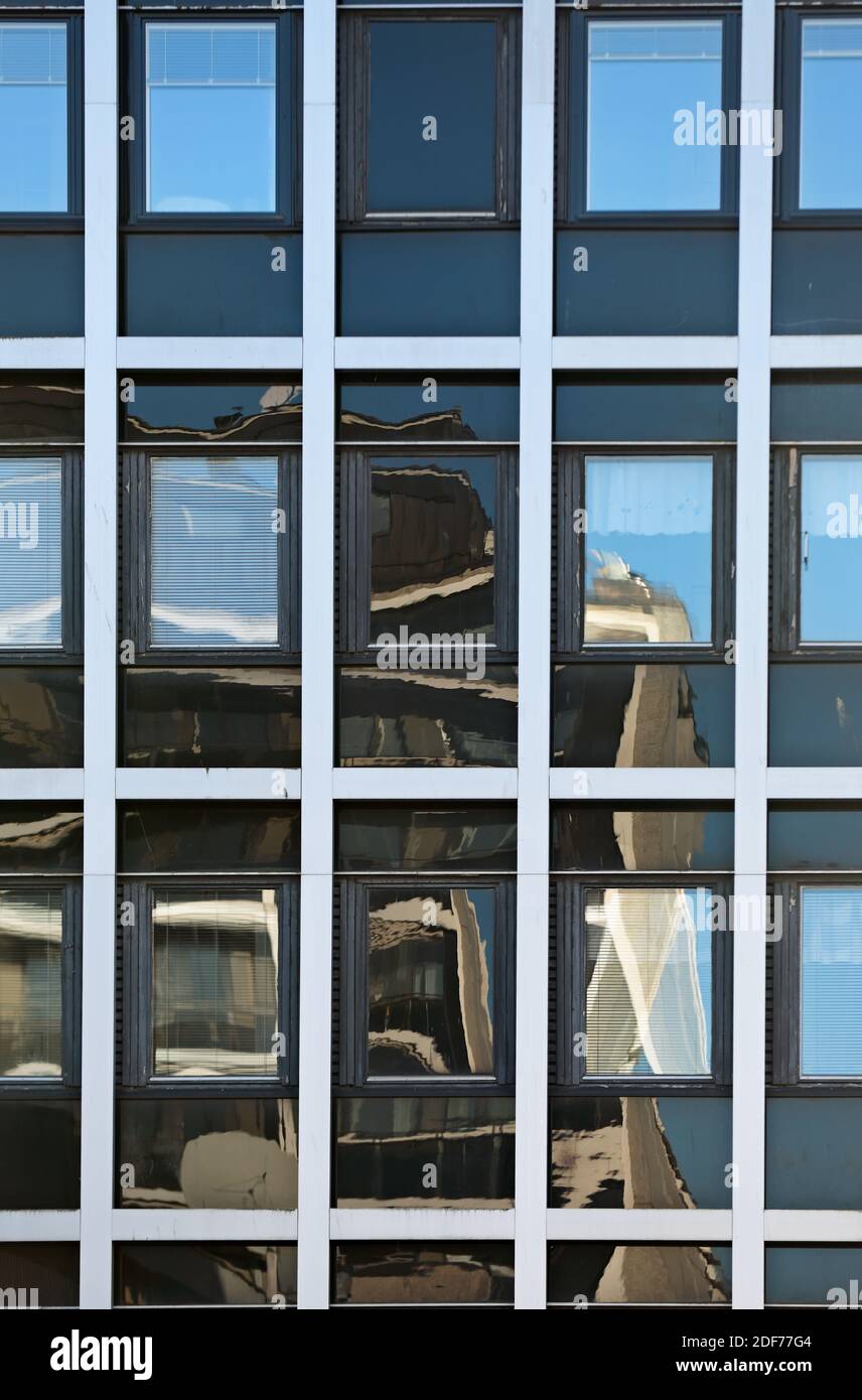 Building window structure reflecting different shapes and colors Stock ...