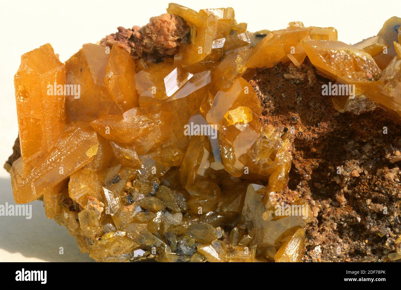 Wulfenite is a lead molybdate mineral. Crystallized sample Stock Photo ...