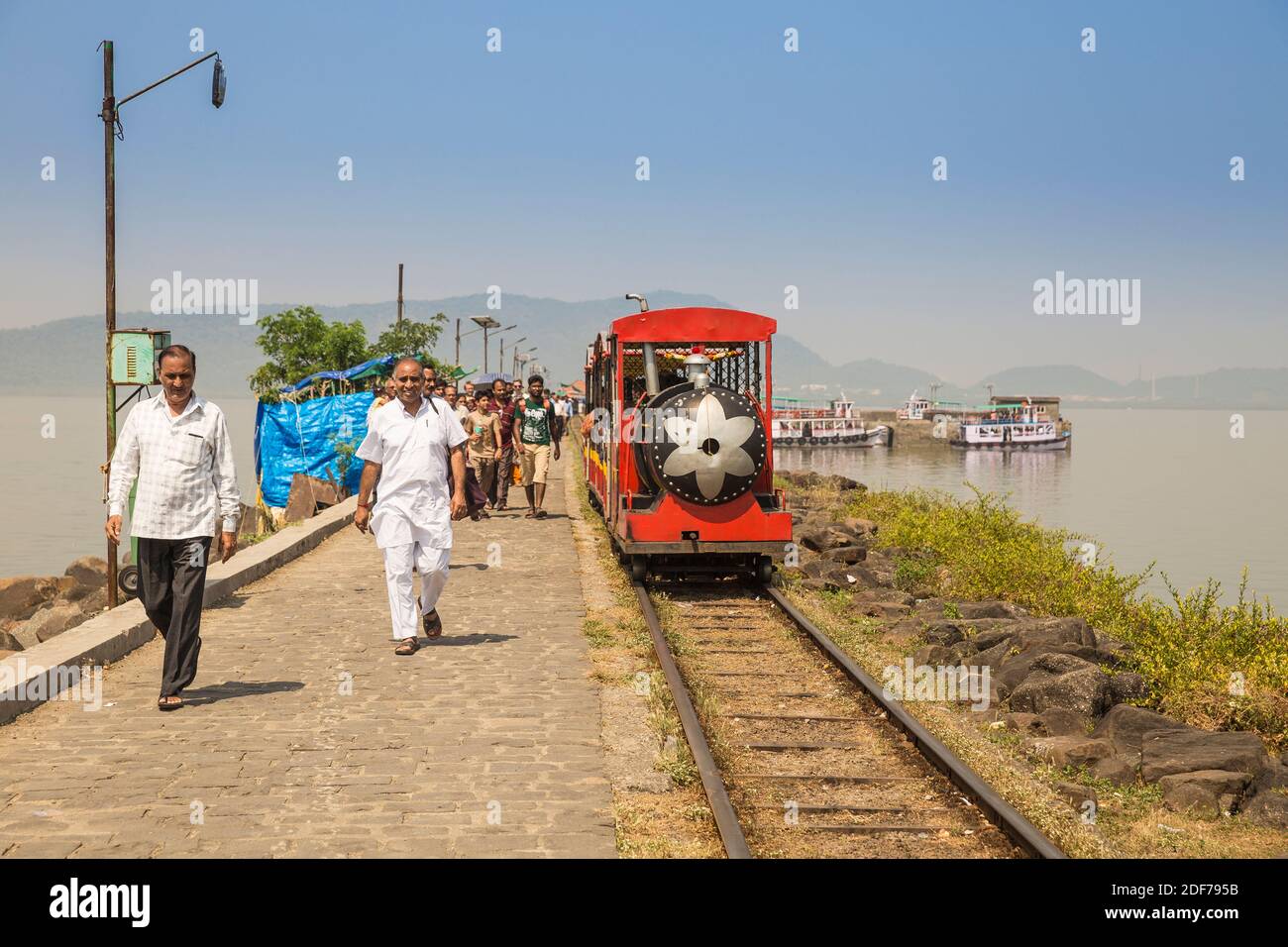 India, Maharashtra, Mumbai, Toy train to Elephanta Island cave temples ...