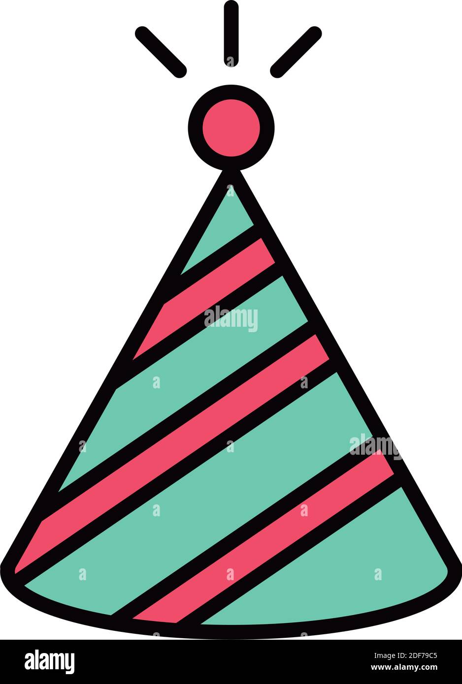 happy birthday party hat decoration and celebration, line and fill ...