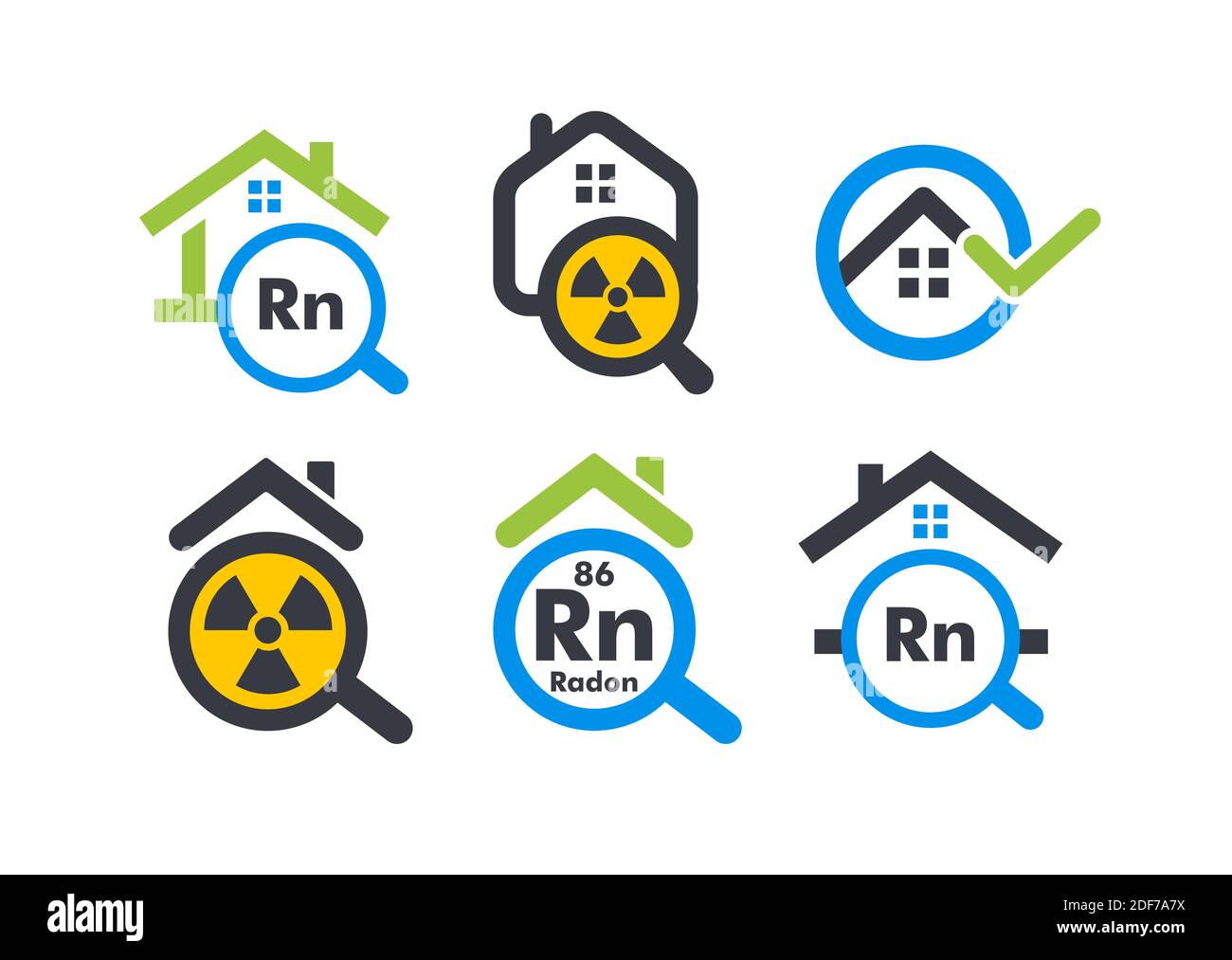 House with magnifying flat cartoon style vector logo concept. Radon ...