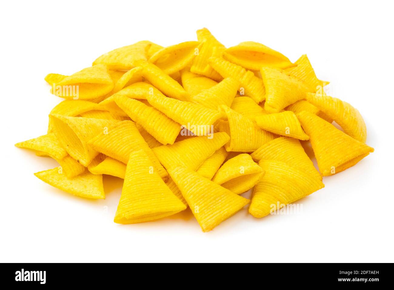 Cone-shaped corn chips on a white background Stock Photo - Alamy