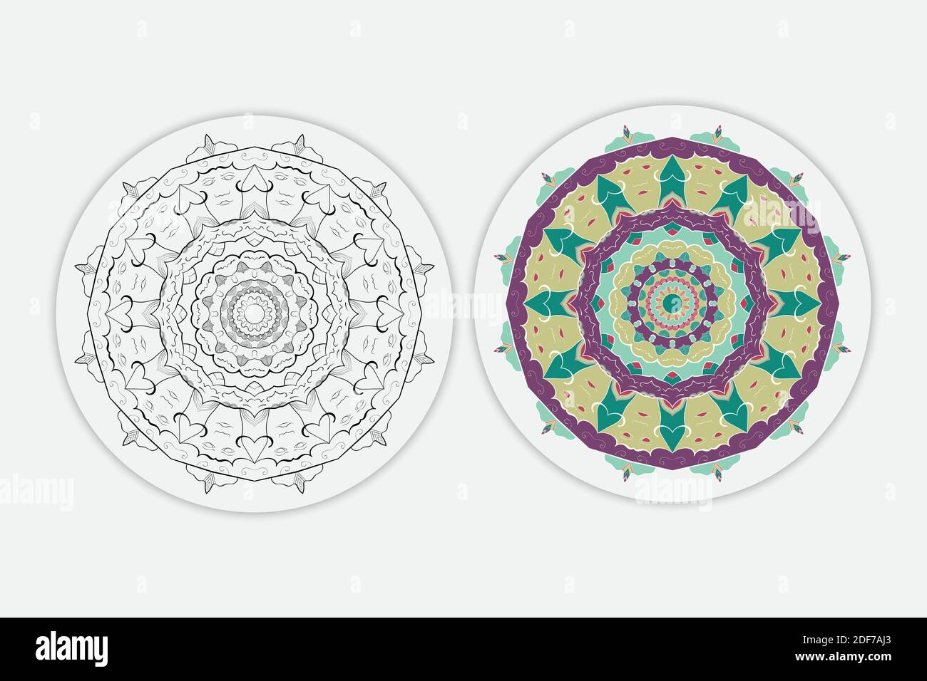 mandala two pattern. black line and painting design color decorative on ...