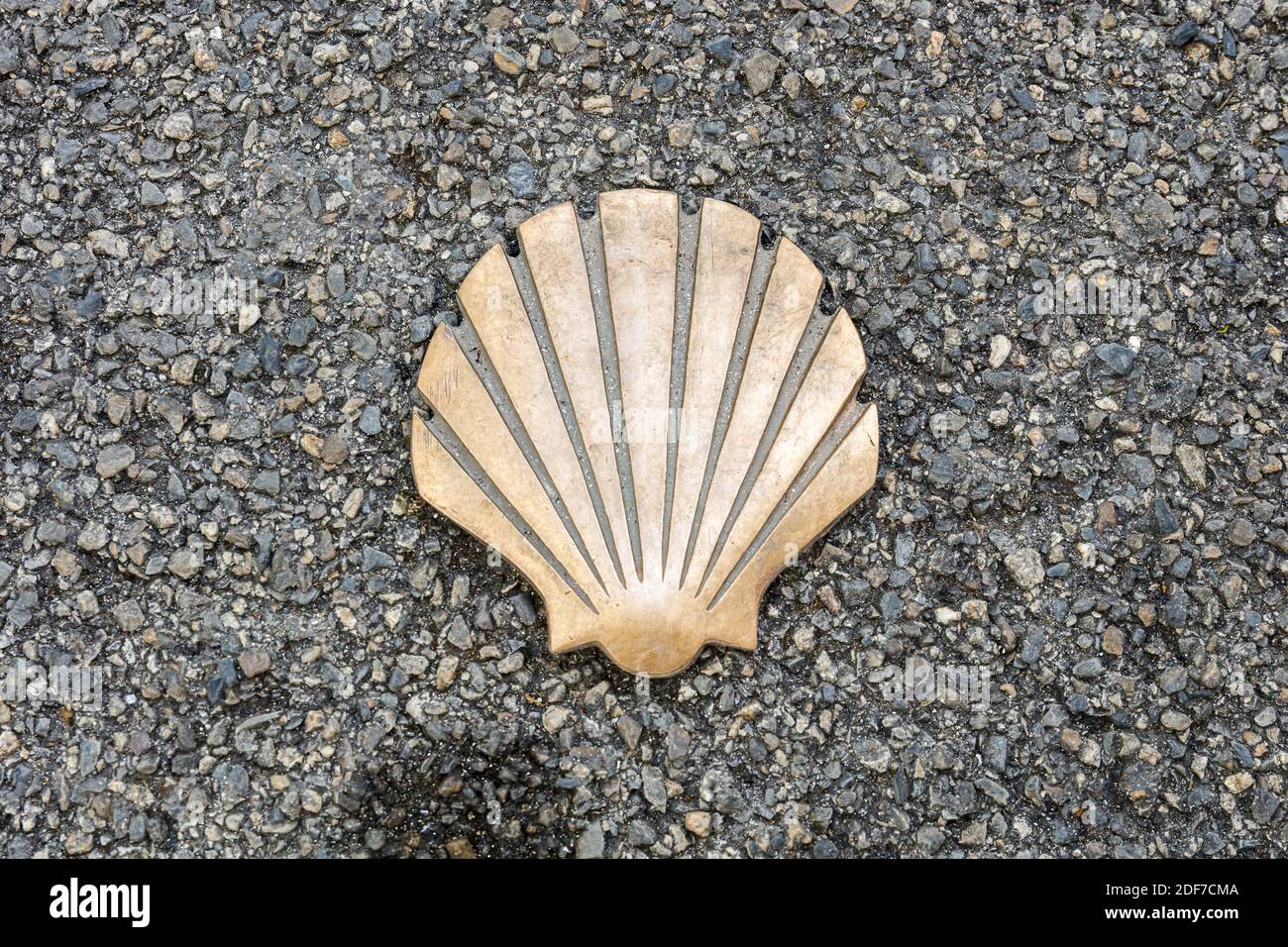 France, Lot, Montcuq, scallop shell marker of the pilgrimage route The ...