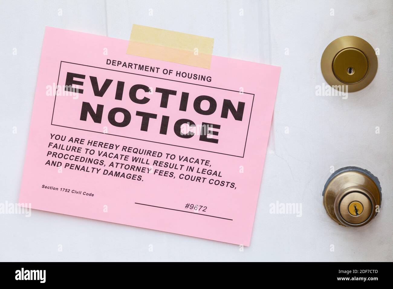 Pink Eviction Notice Taped on Front Door Stock Photo - Alamy
