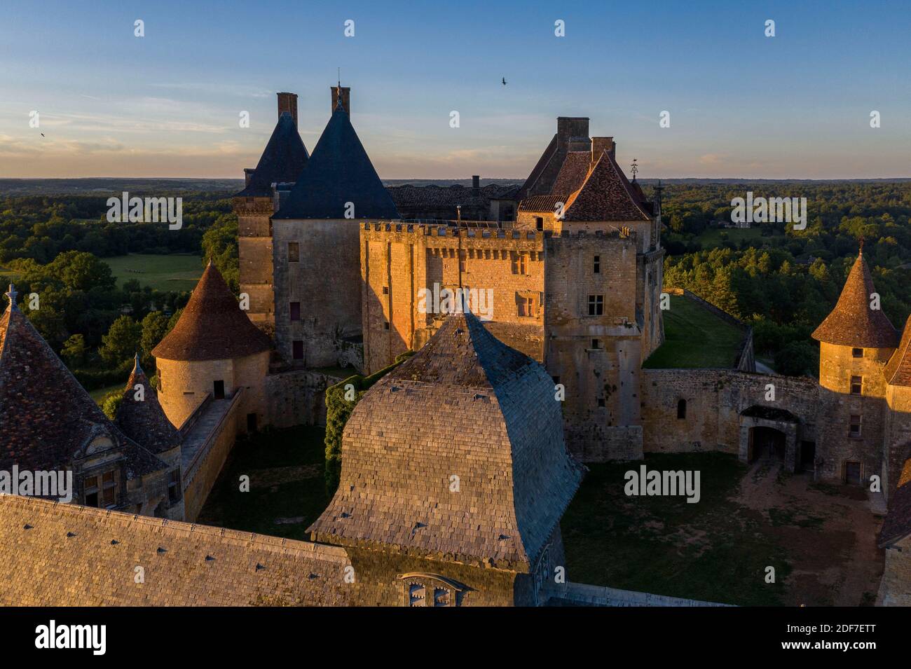 France, Dordogne, Purple Perigord, Biron, Castle of Biron (aerial view ...