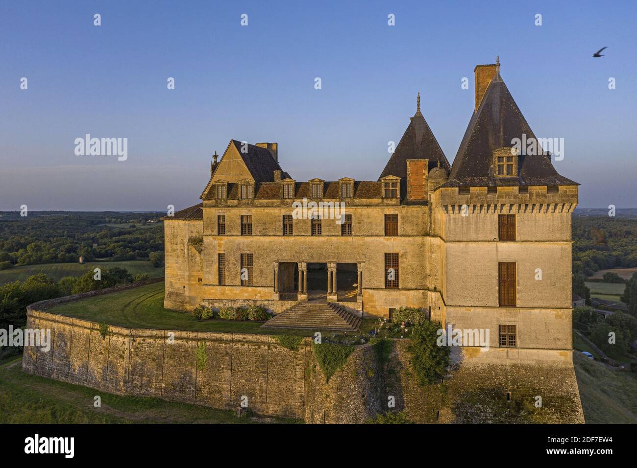 France, Dordogne, Purple Perigord, Biron, Castle of Biron (aerial view ...