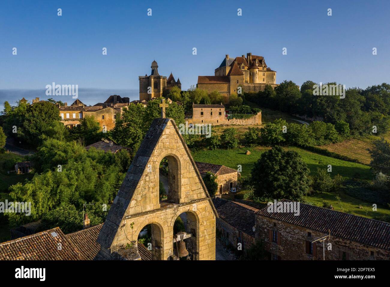 France, Dordogne, Purple Perigord, Biron, Castle of Biron (aerial view ...