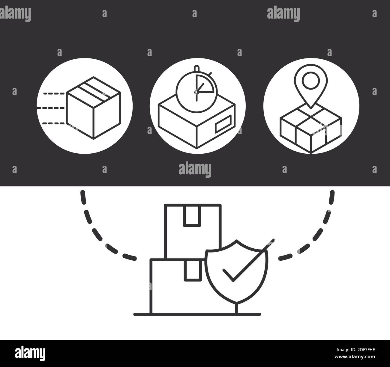 fast delivery service cardboard boxes check mark time destination icons ...