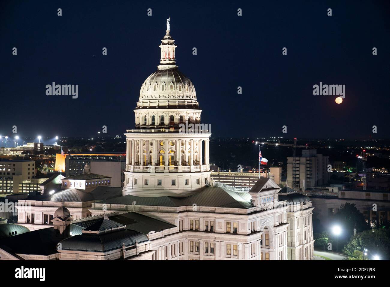 October 1, 2020 Austin, Texas: A harvest full moon rises over the Texas ...