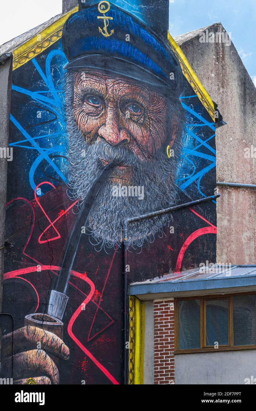 France, Finistere, Morlaix, street art by the artist Rast Stock Photo ...