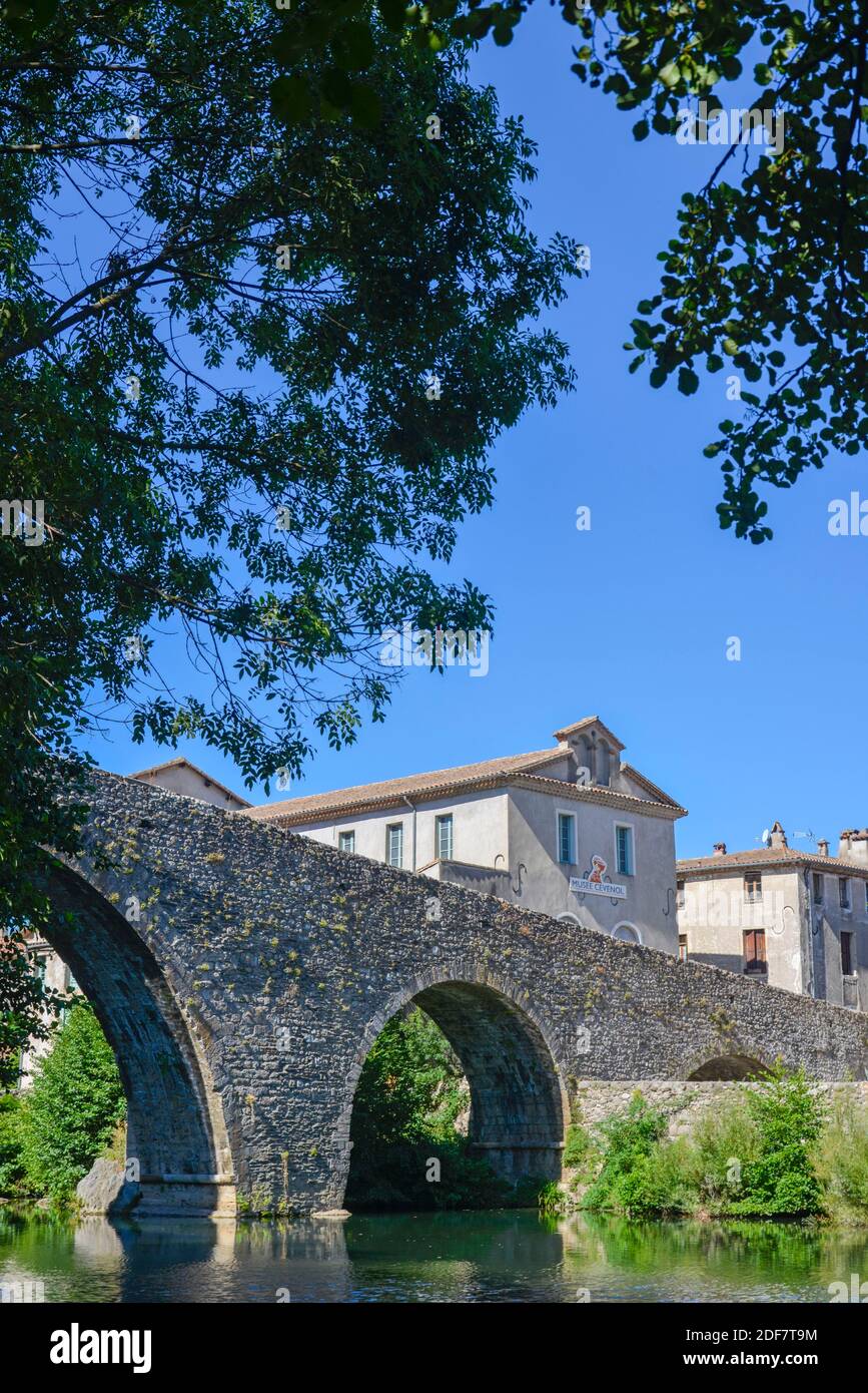 France, Herault, Le Vigan, river l'Arre, 14th century old bridge Stock ...