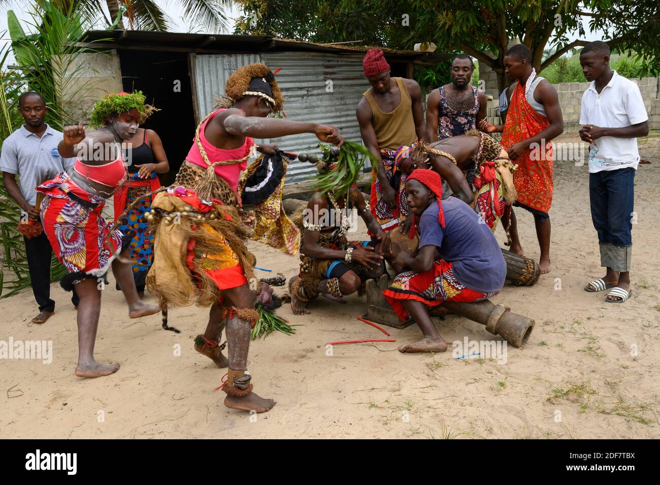 Gabon, Libreville, dance with traditional makeup and clothes during ...