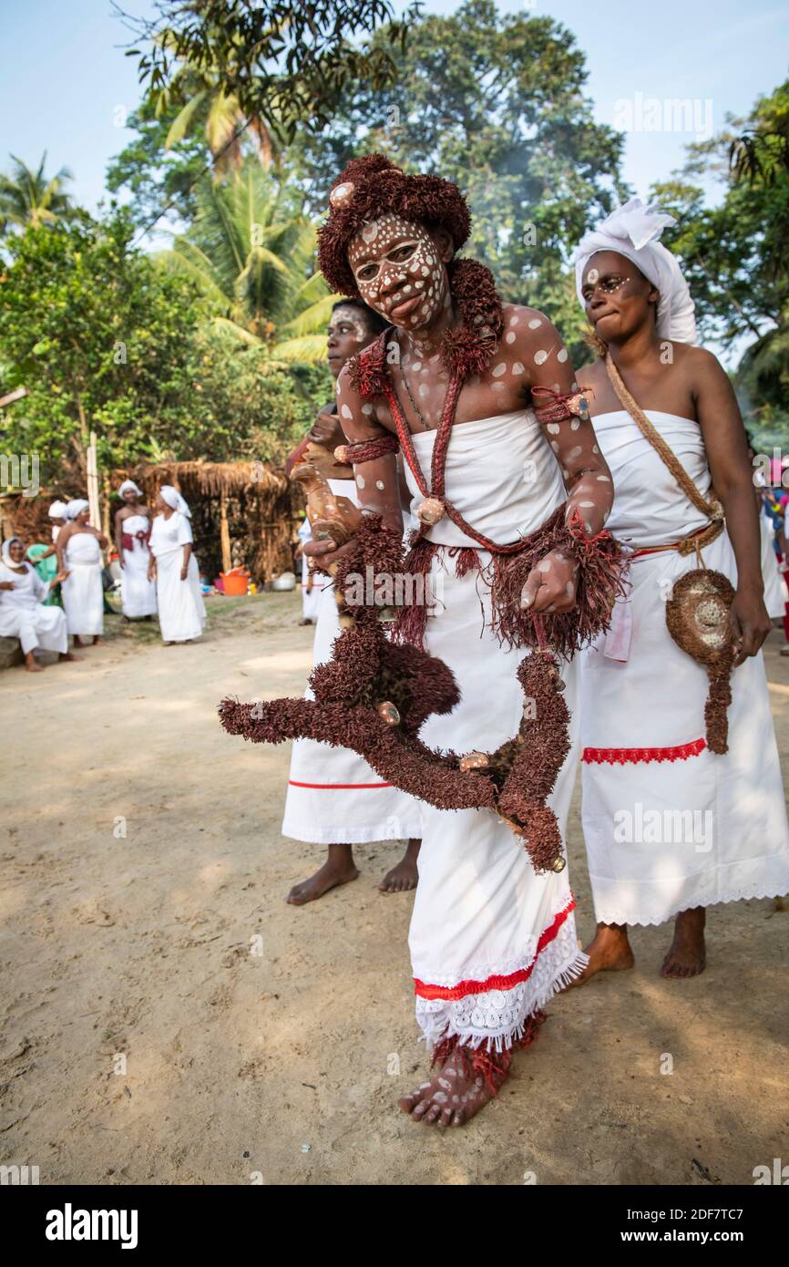 Gabon, Libreville, dance with traditional makeup and clothes during ...