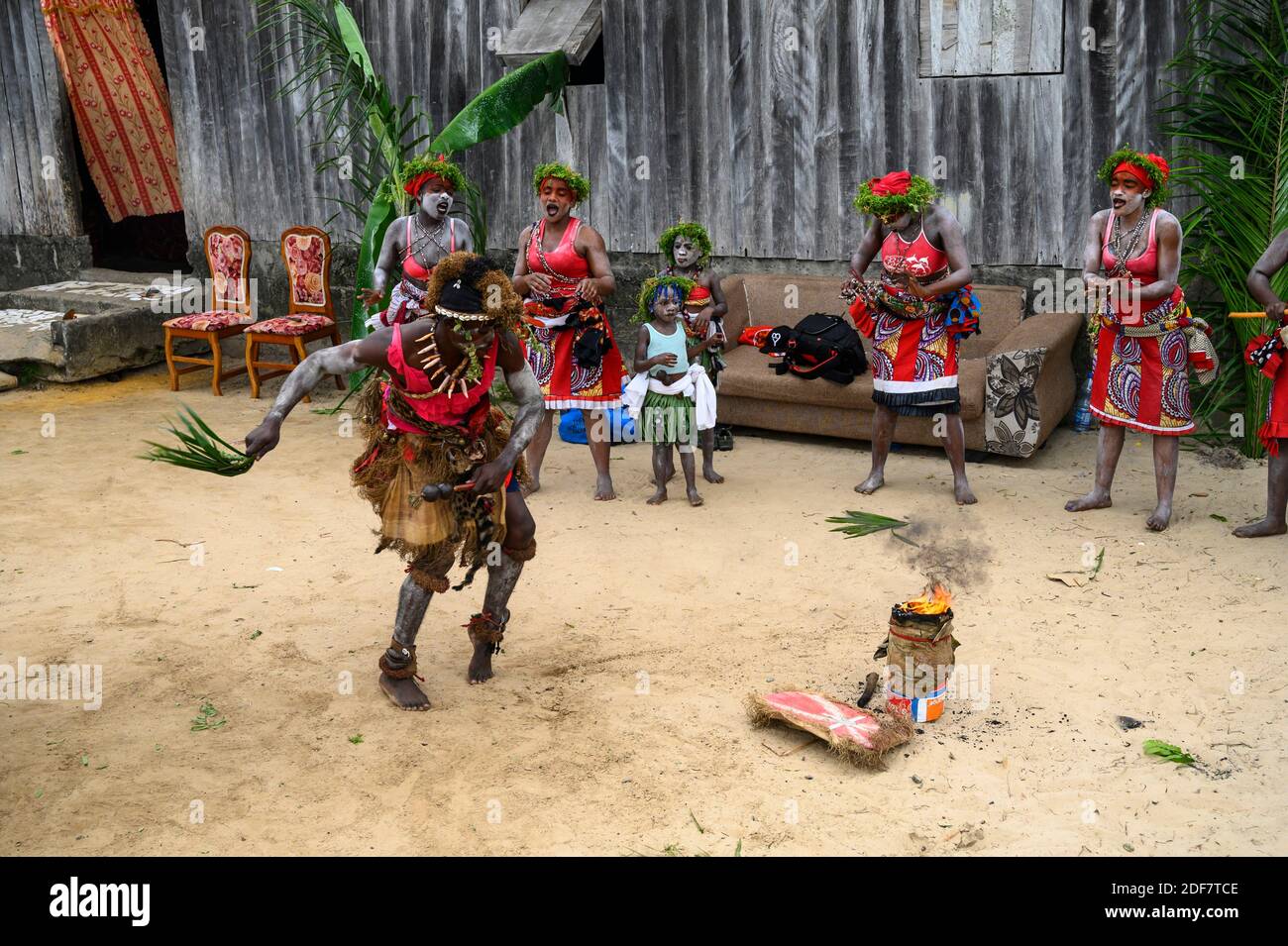 Gabon, Libreville, dance with traditional makeup and clothes during ...