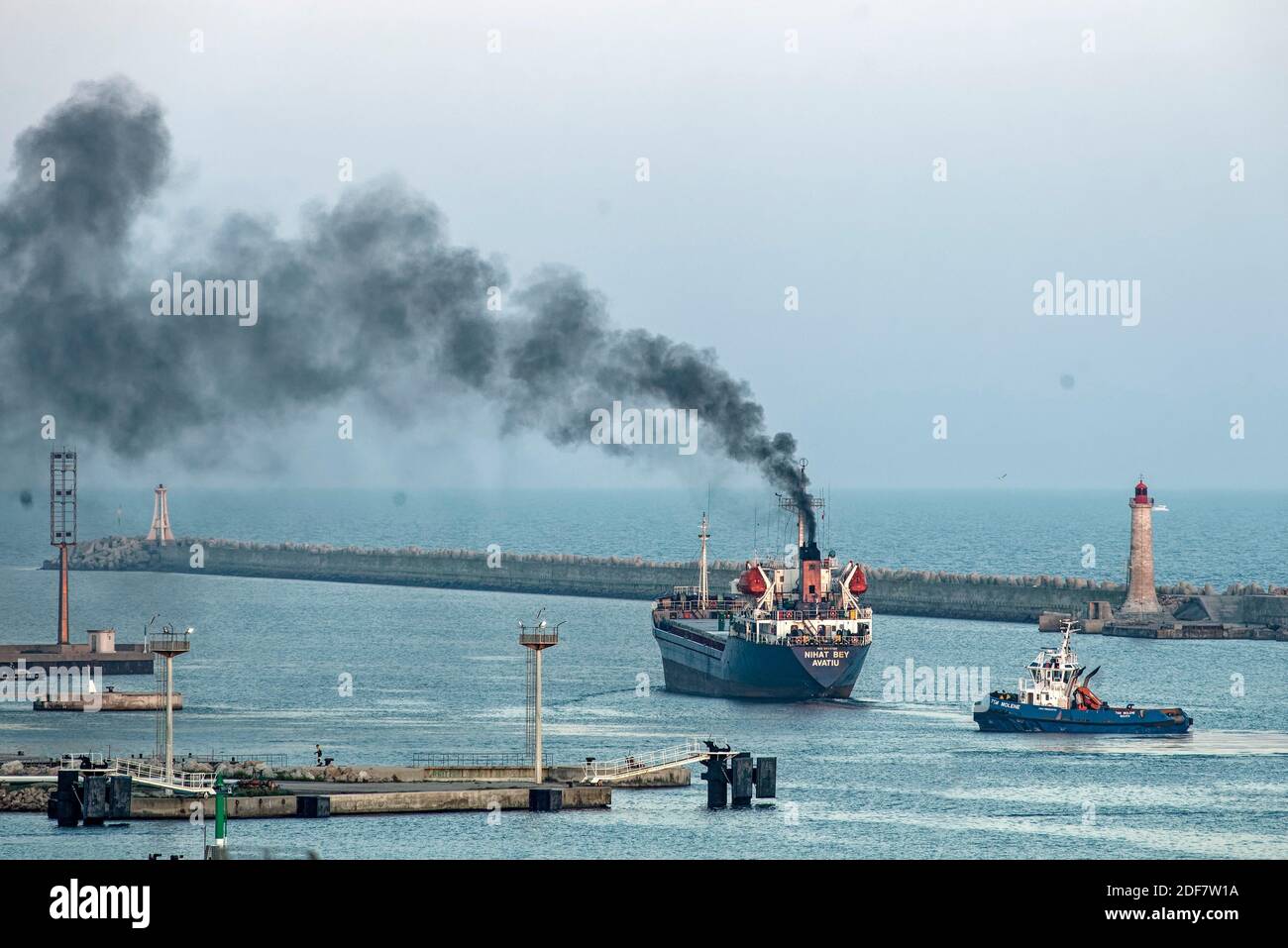 France, Herault, Sete, Commercial port, departure of a polluting cargo ...