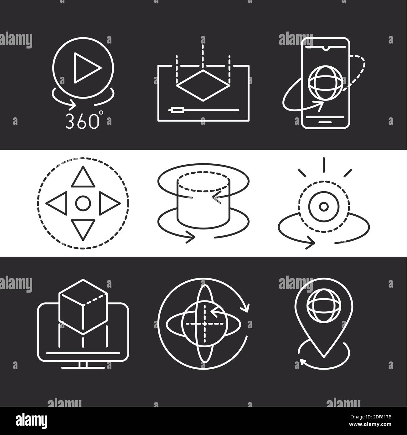 augmented reality icons set interactive simulation camera rotation vector illustration line ...