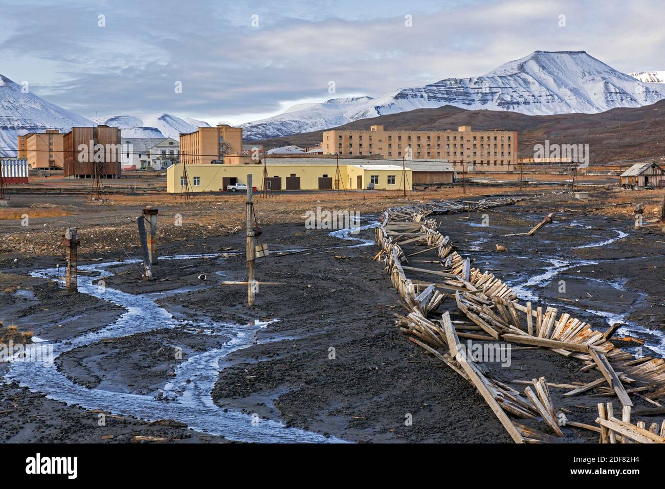 View over Pyramiden, abandoned Soviet coal mining settlement on ...