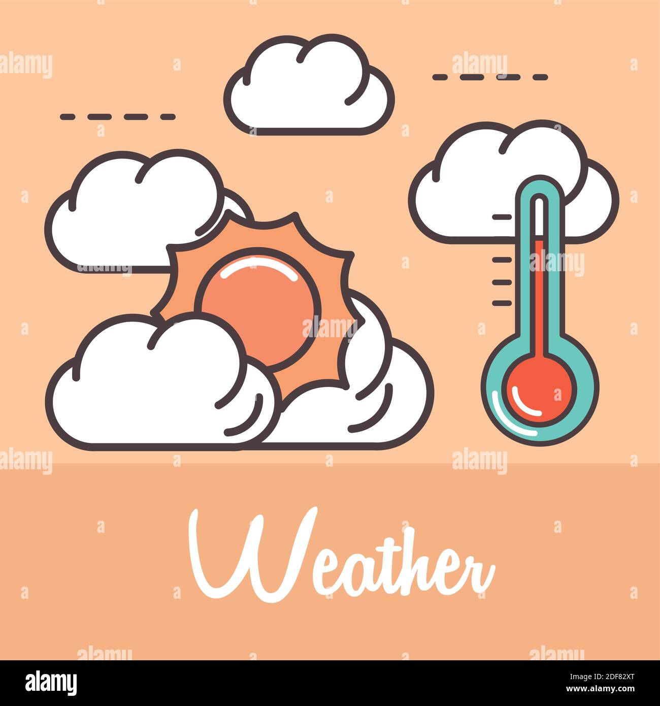 weather hot temperature sunmmer sun and clouds vector illustration line ...