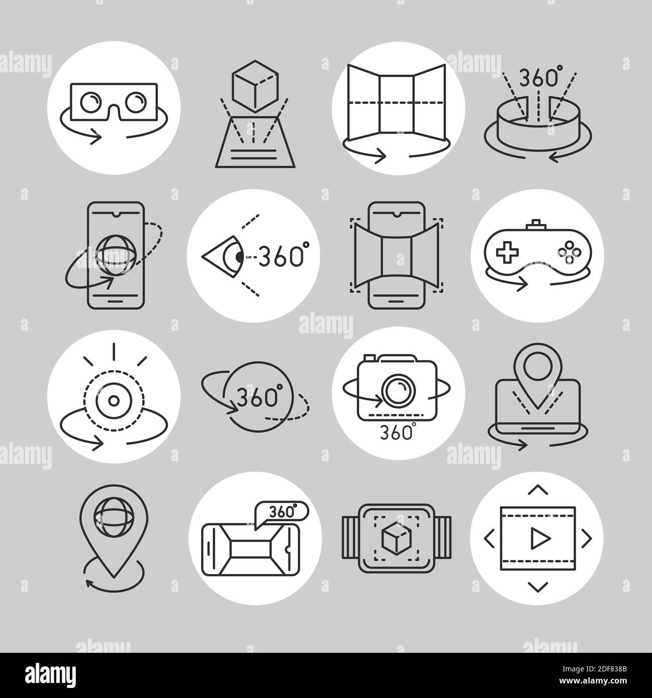 augmented reality icons set, 3D visualization technology vector illustration line style Stock ...