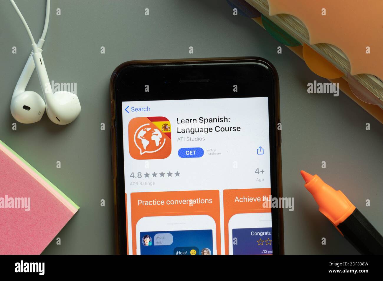 New York, USA - 1 December 2020: Learn Spanish Language Course mobile ...