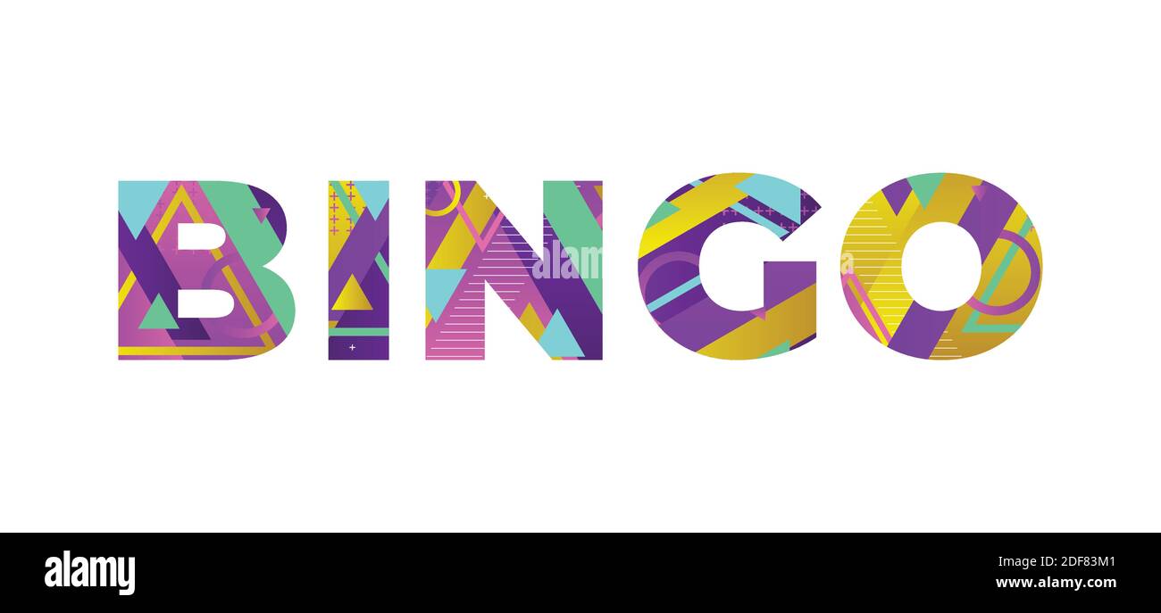 The word BINGO concept written in colorful retro shapes and colors ...