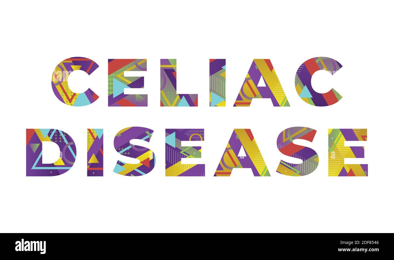 The words Celiac Disease concept written in colorful retro shapes and ...