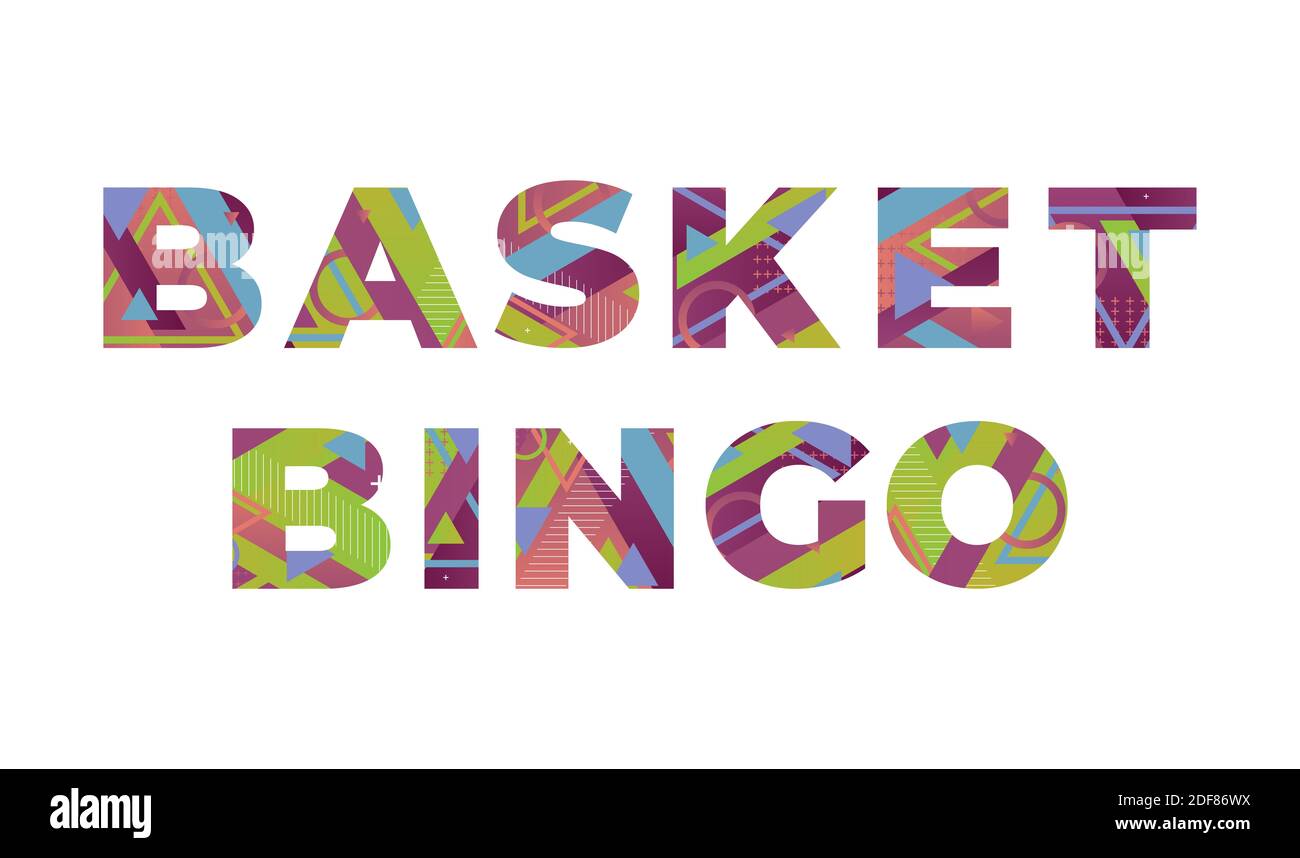 The words Basket Bingo concept written in colorful retro shapes and ...