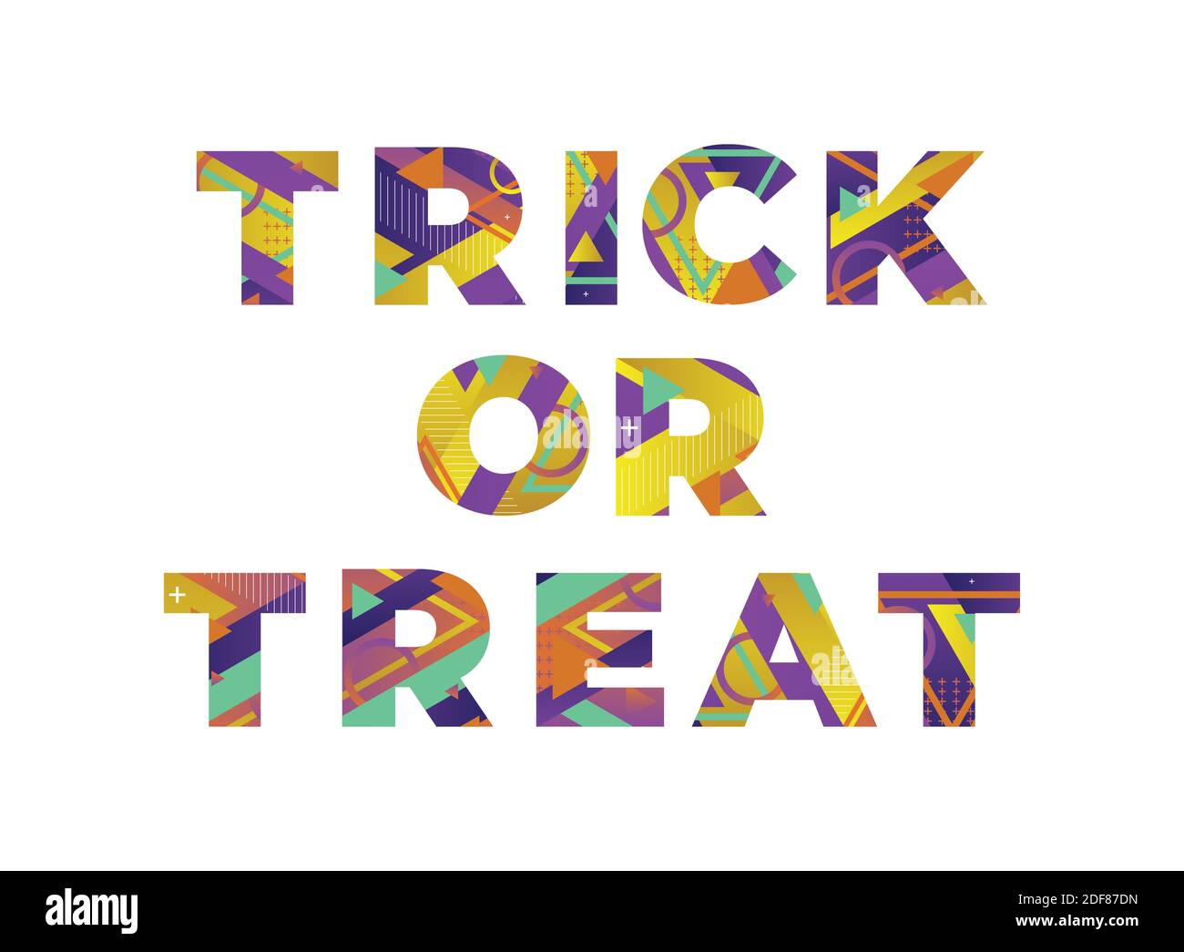 The words Trick or Treat concept written in colorful retro shapes and ...