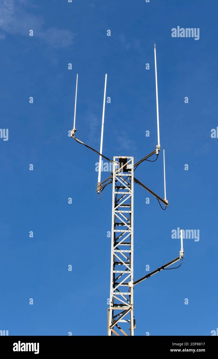 Telecommunication aerial antennas on the metallic mast. Communication ...