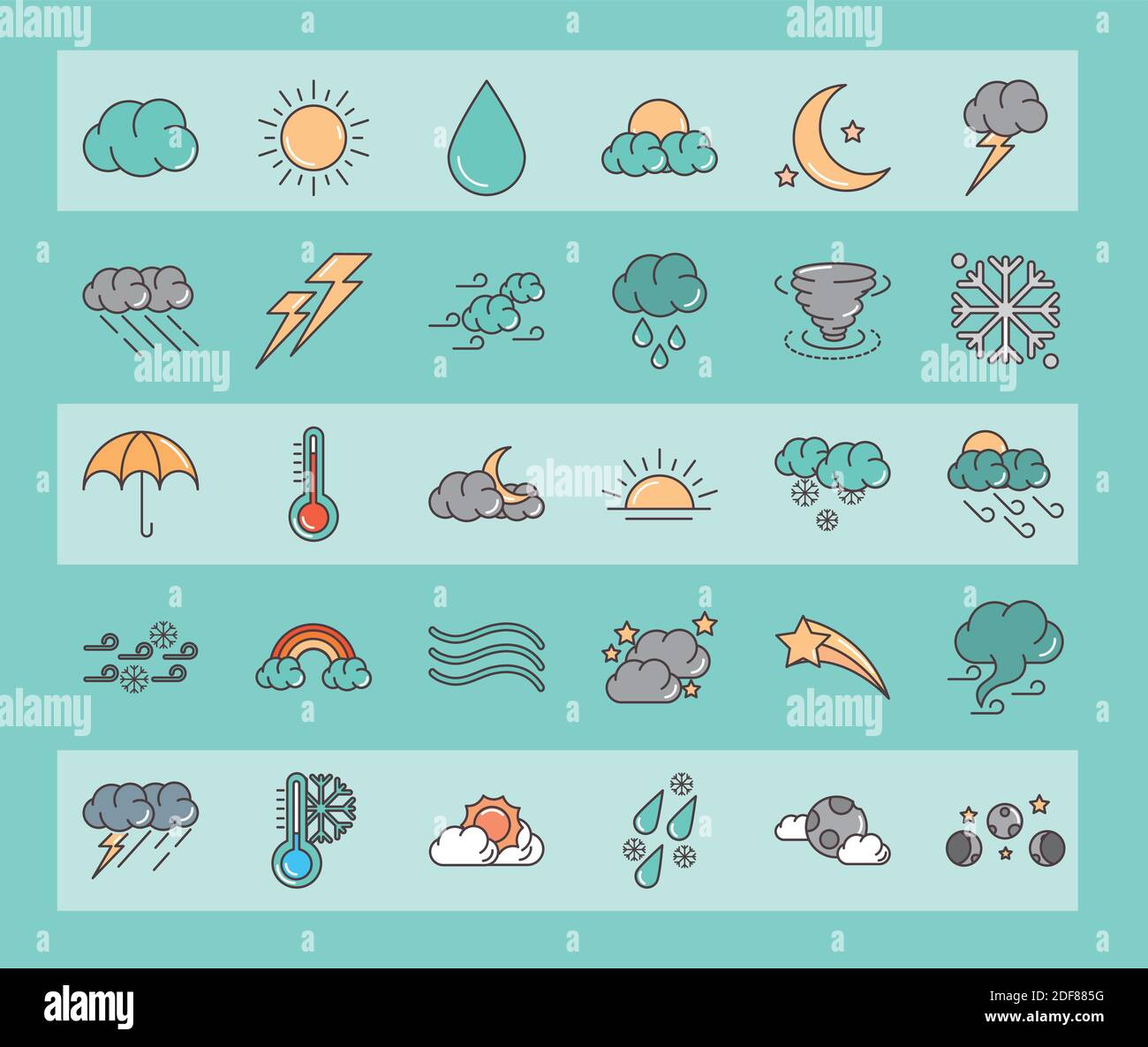 weather icons contains of the sun clouds snowflakes wind rainbow, moon ...