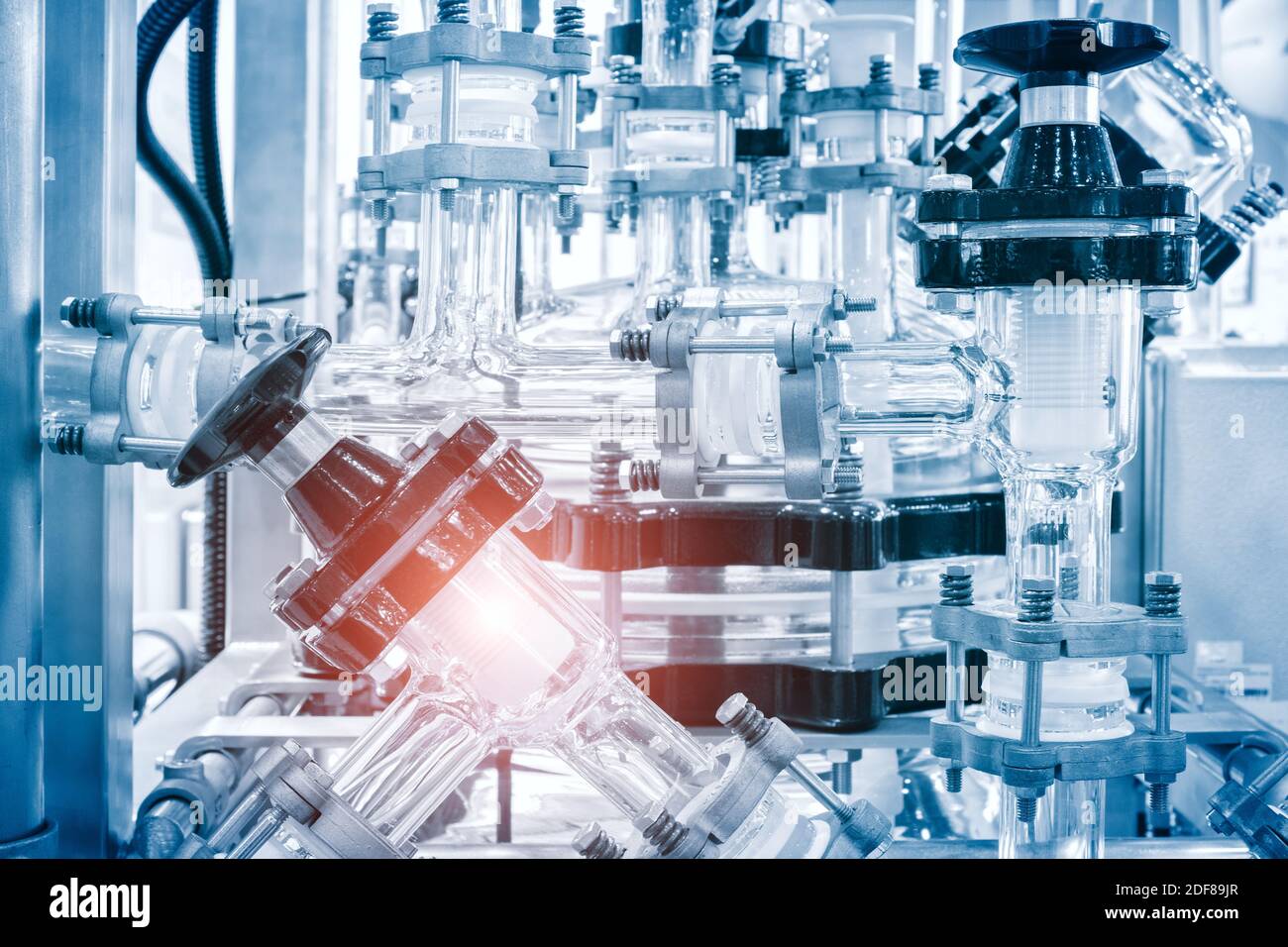 Glass laboratory chemical test tubes with liquid for analytical ...