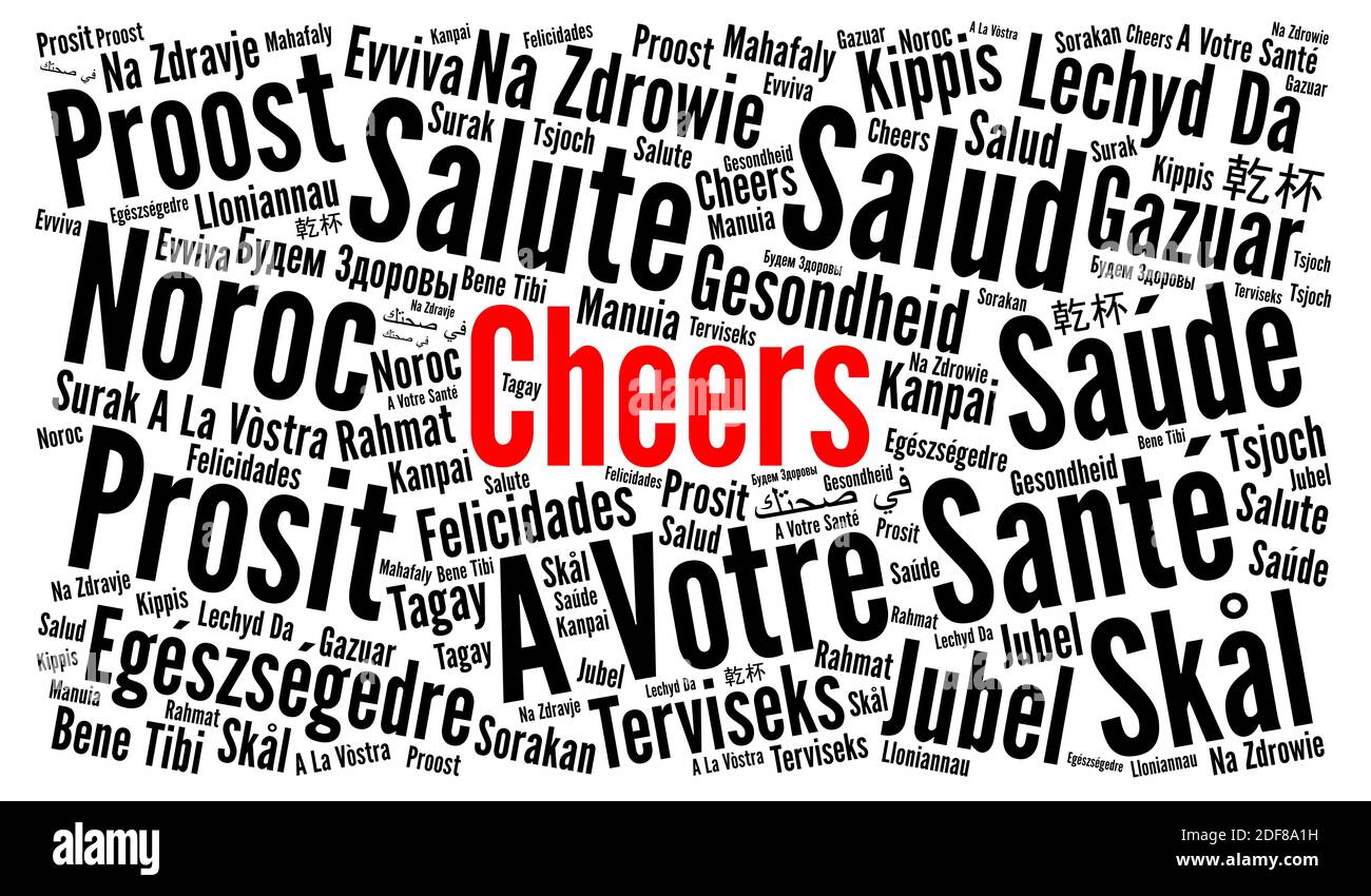 Cheers word cloud concept in different languages Stock Photo - Alamy