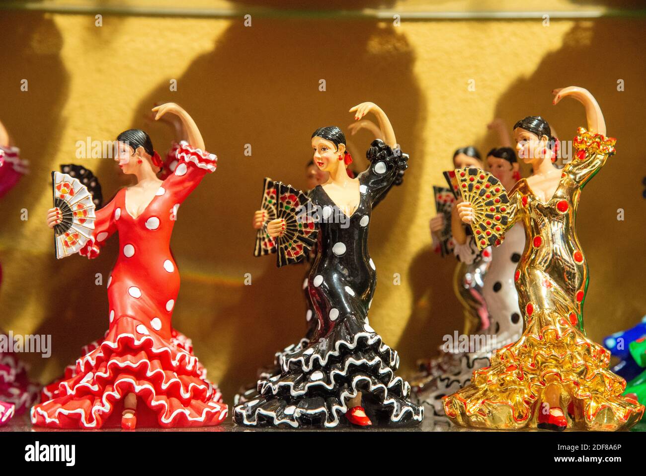small dancers, ceramic puppets souvenirs at shop in Cordoba, Spain ...