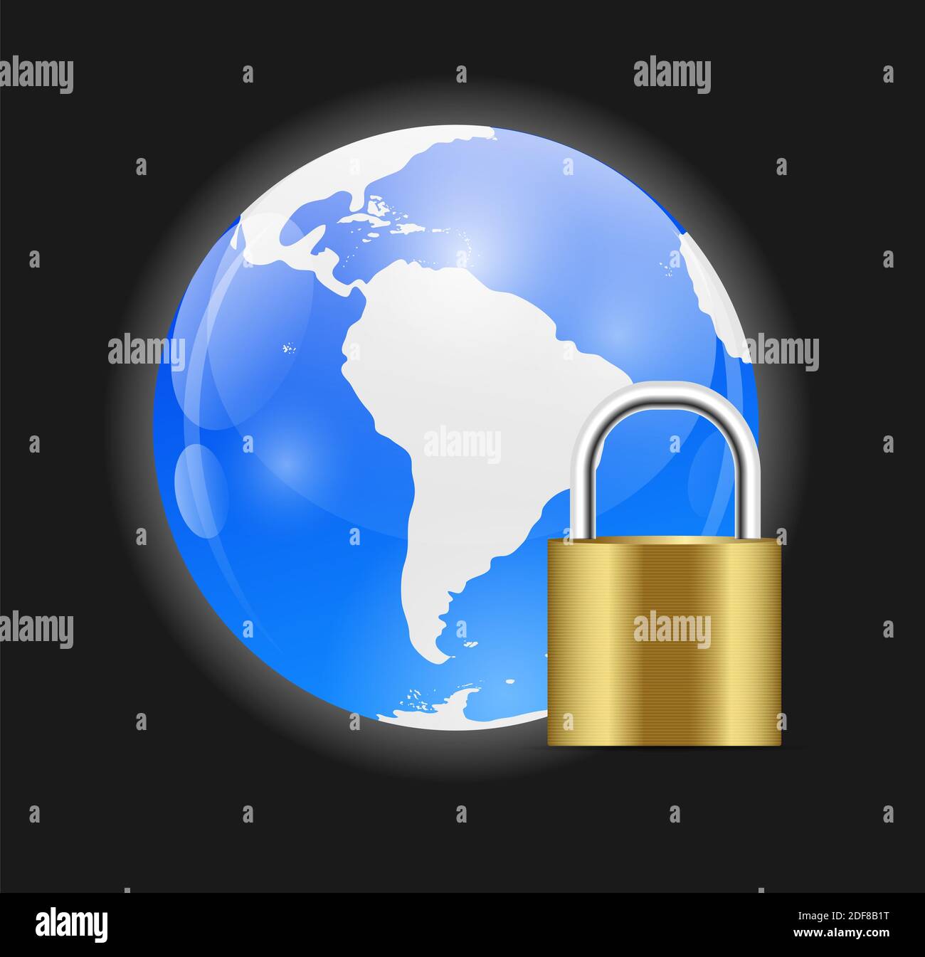 Globe Icon with Protection Lock Illustration Stock Photo - Alamy