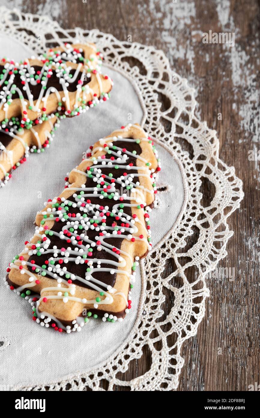 Delicious Christmas tree-shaped cookies Stock Photo - Alamy