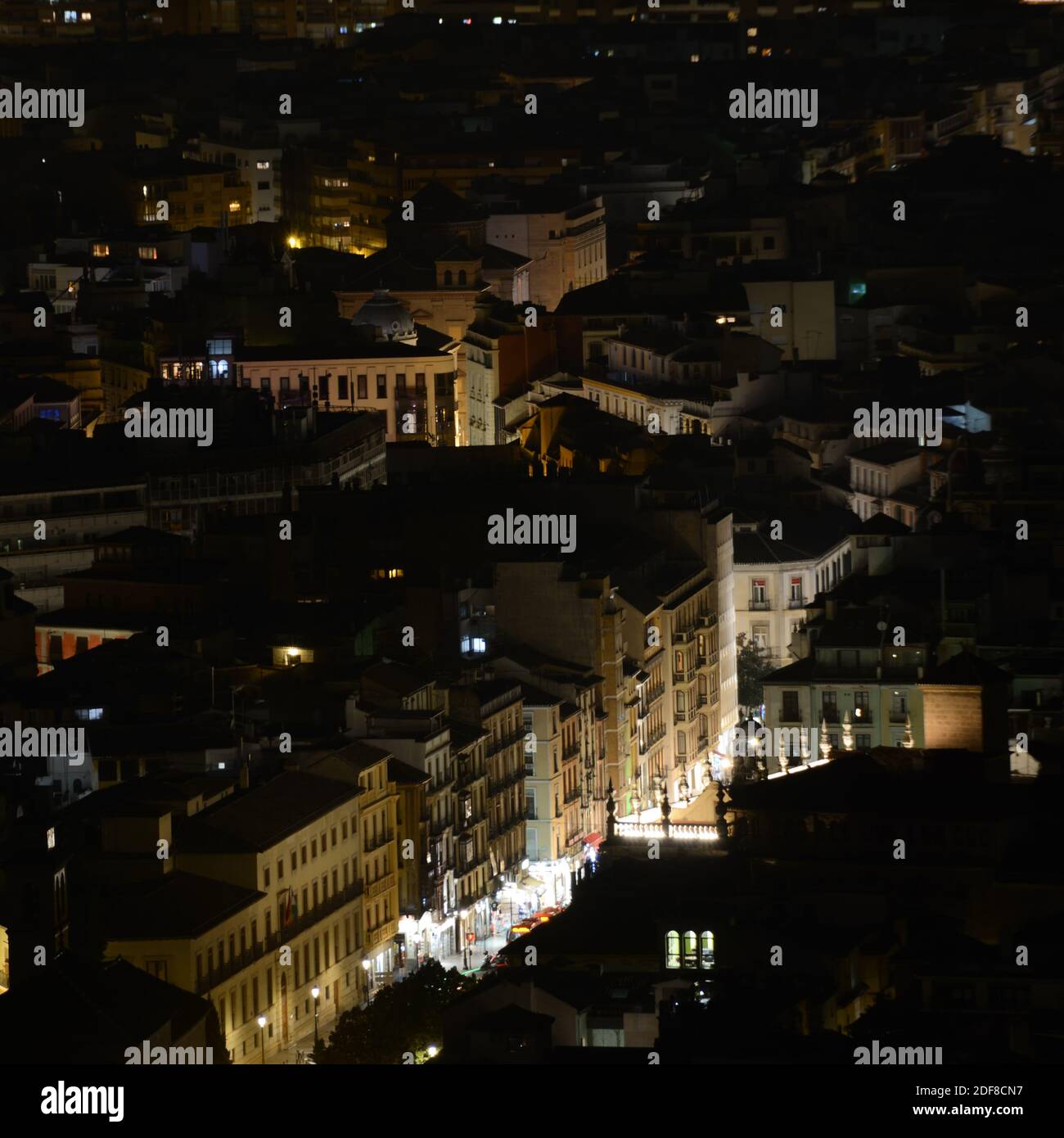 Granada City Center at Night as seen from Sacromonte Hill, Spain Stock ...