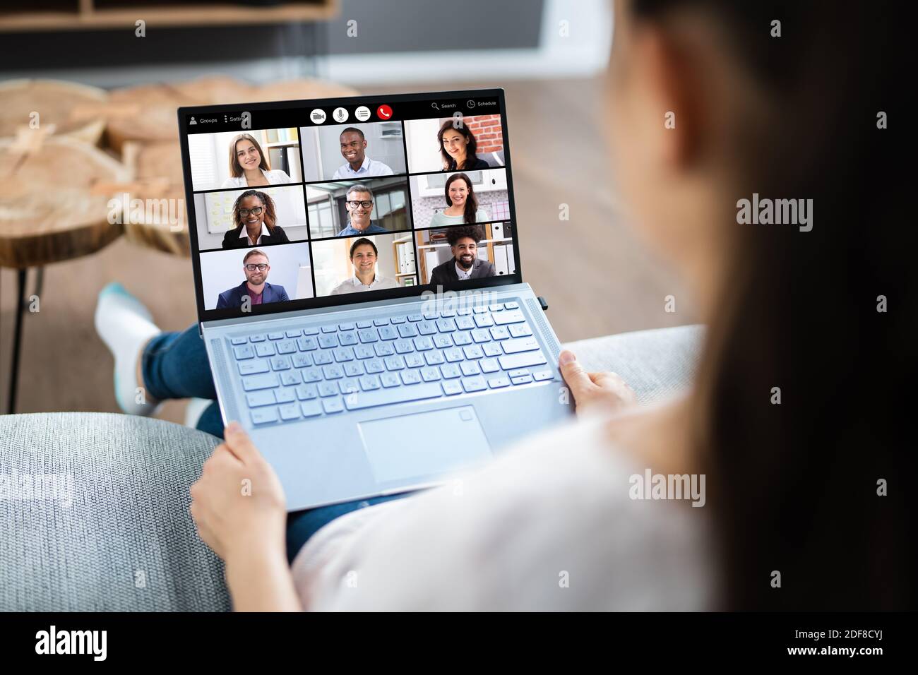 Online Video Conference Webinar Meeting Call On Computer Stock Photo ...