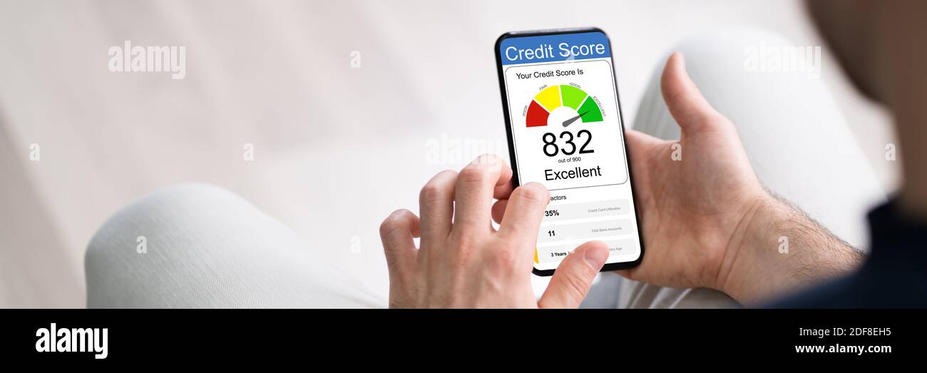 Online Credit Score Rating Check Using Smartphone Stock Photo - Alamy