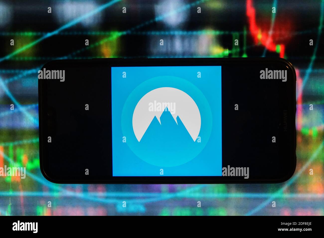 In this photo illustration a Nord VPN logo is displayed on a smartphone ...