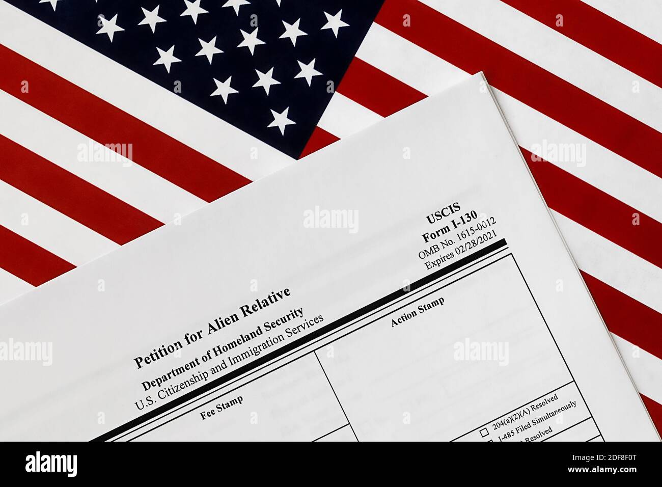 close-up of i-130 form. petition for alien relative topview, on a ...