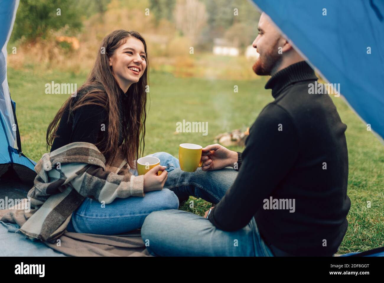 Couple drinking tea in forest hi-res stock photography and images - Alamy