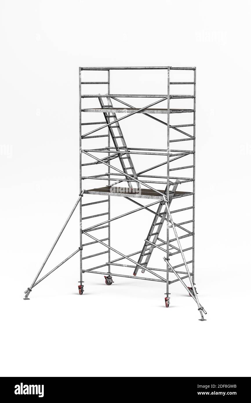 Mobile scaffolding used in construction isolated on white background ...