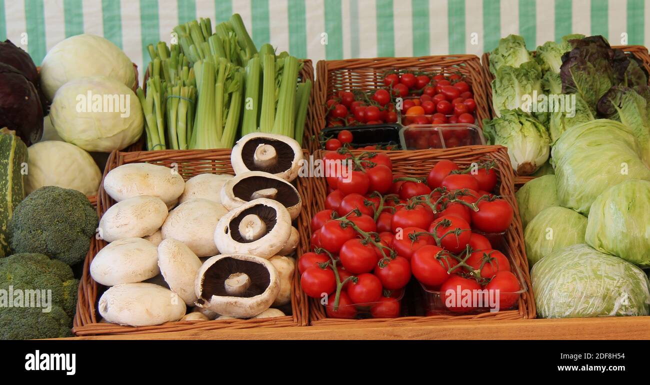 A Selection of Salad Produce for Sale on a Market Stall Stock Photo - Alamy