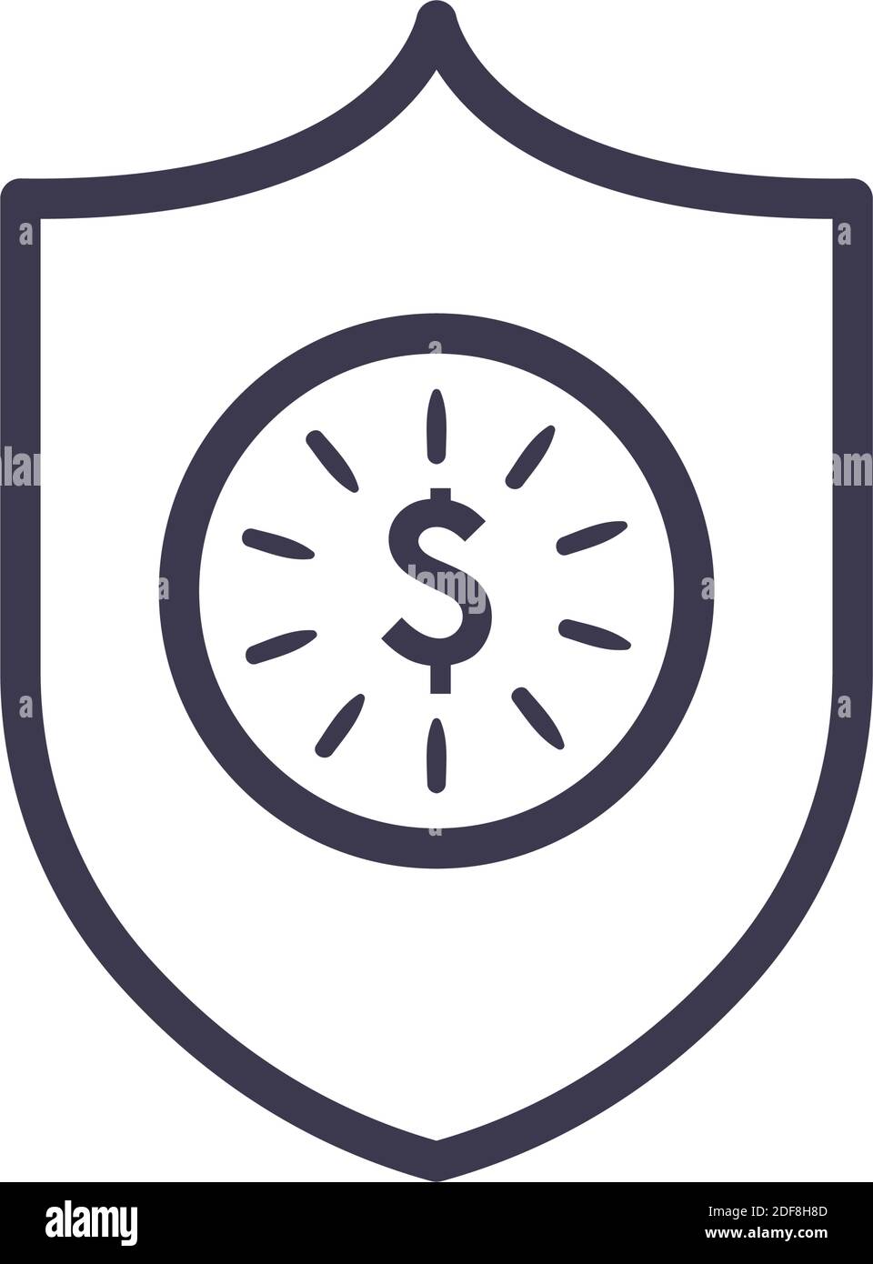 dollar coin inside shield line style icon of money financial business ...