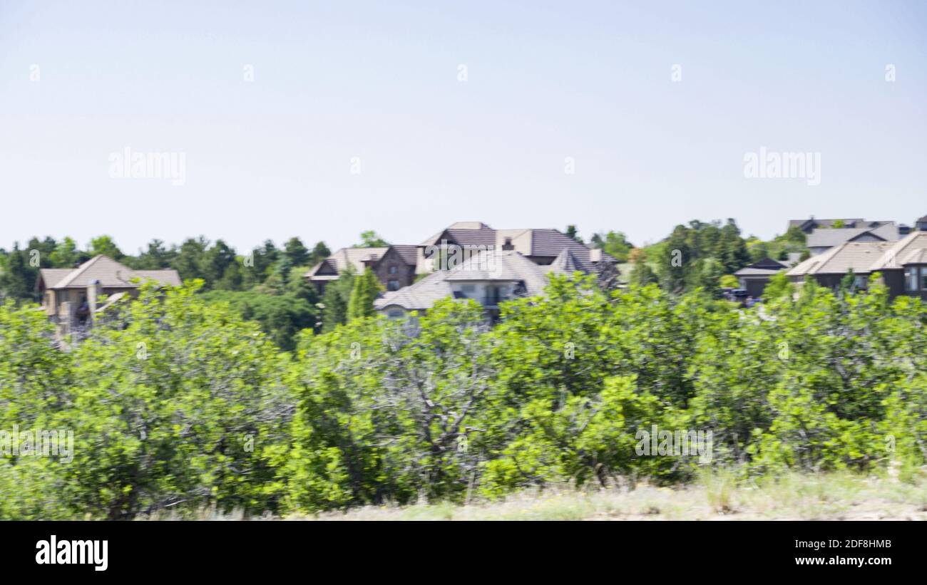 Summer view of the upscale residential neighborhood in the suburbs ...