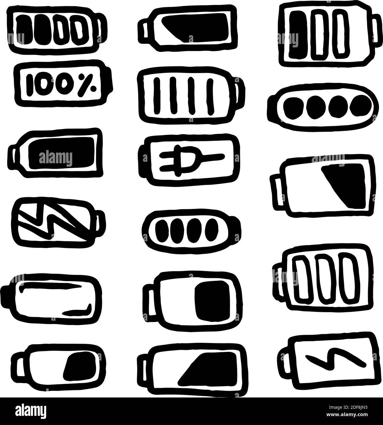 Battery energy, hand draw icon set smartphone electric charge, vector ...