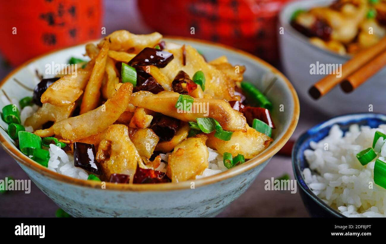 Spicy Fish with dry red chillies and schezwan peppercorn served with ...