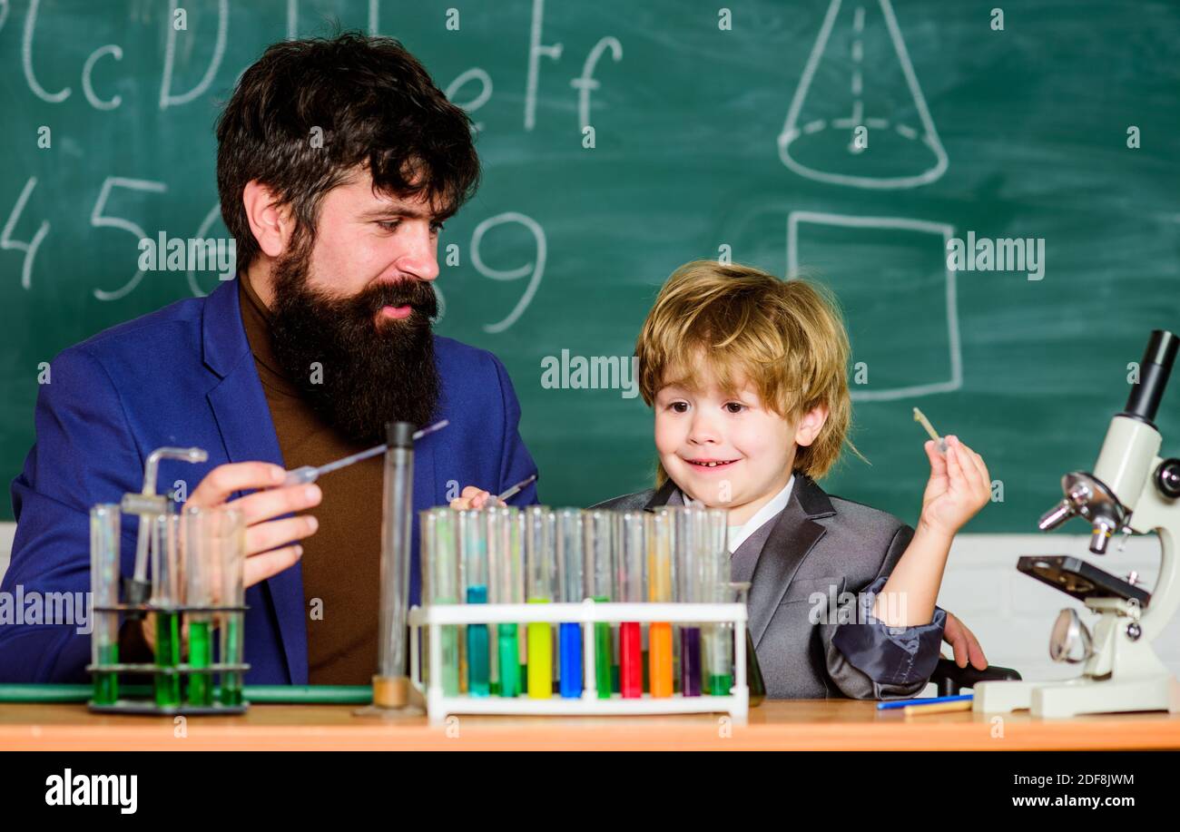 Genius minds. Genius toddler private lesson. Teacher child test tubes ...