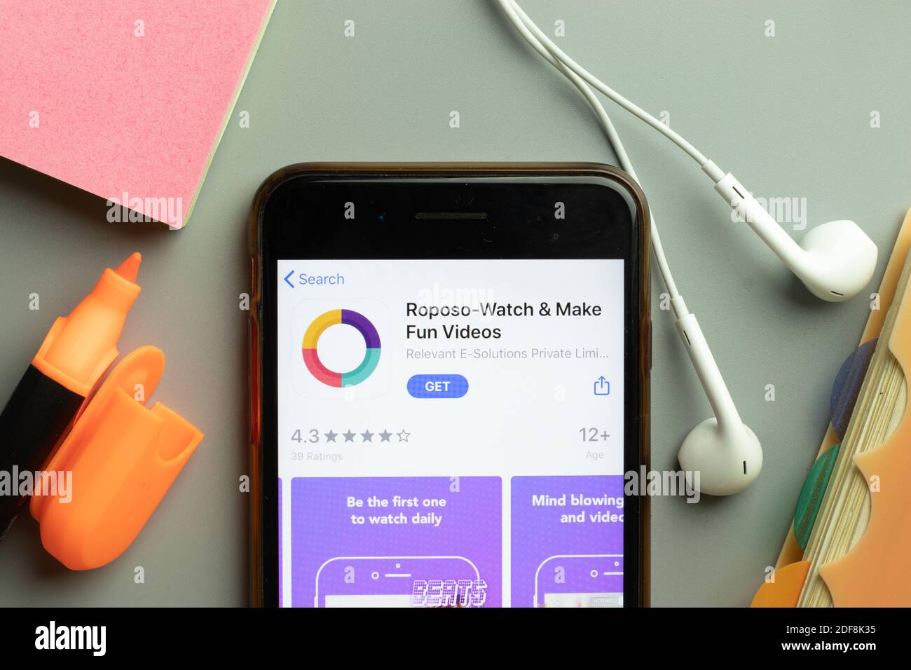 New York, USA - 1 December 2020: Roposo mobile app icon on phone screen ...